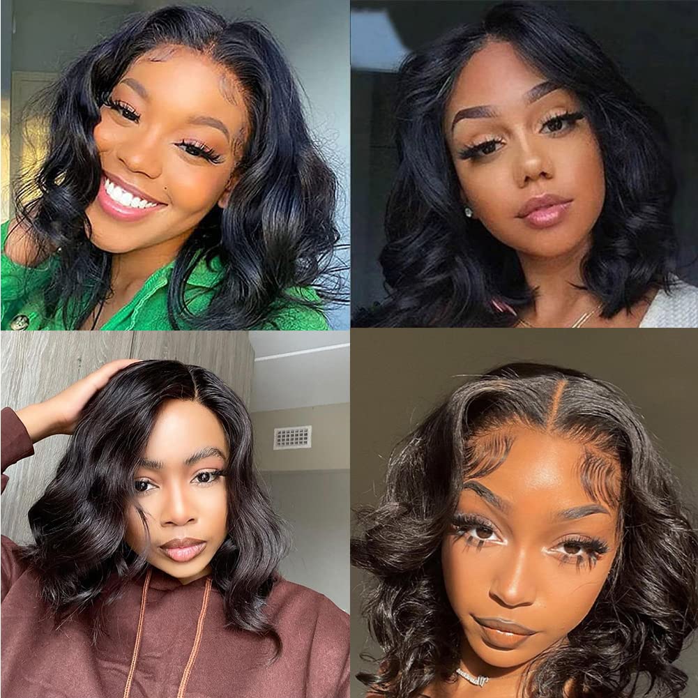 BSTDAE Short Body Wave Lace Closure Wigs Human Hair 180 Density Short Bob Wigs Body Wave 4X4 Lace Front Wig Glueless Wigs Body Wave Human Hair Wigs Pre Plucked Natural Color (12 Inch, 4x4 Wig)