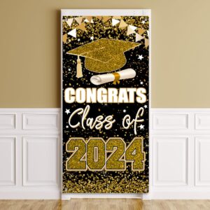 Gold Class of 2024 Banner Gold Graduation Party Decorations Class of 2024 Door Banner for Indoor/Outdoor High School Congrats Grad Party Supplies