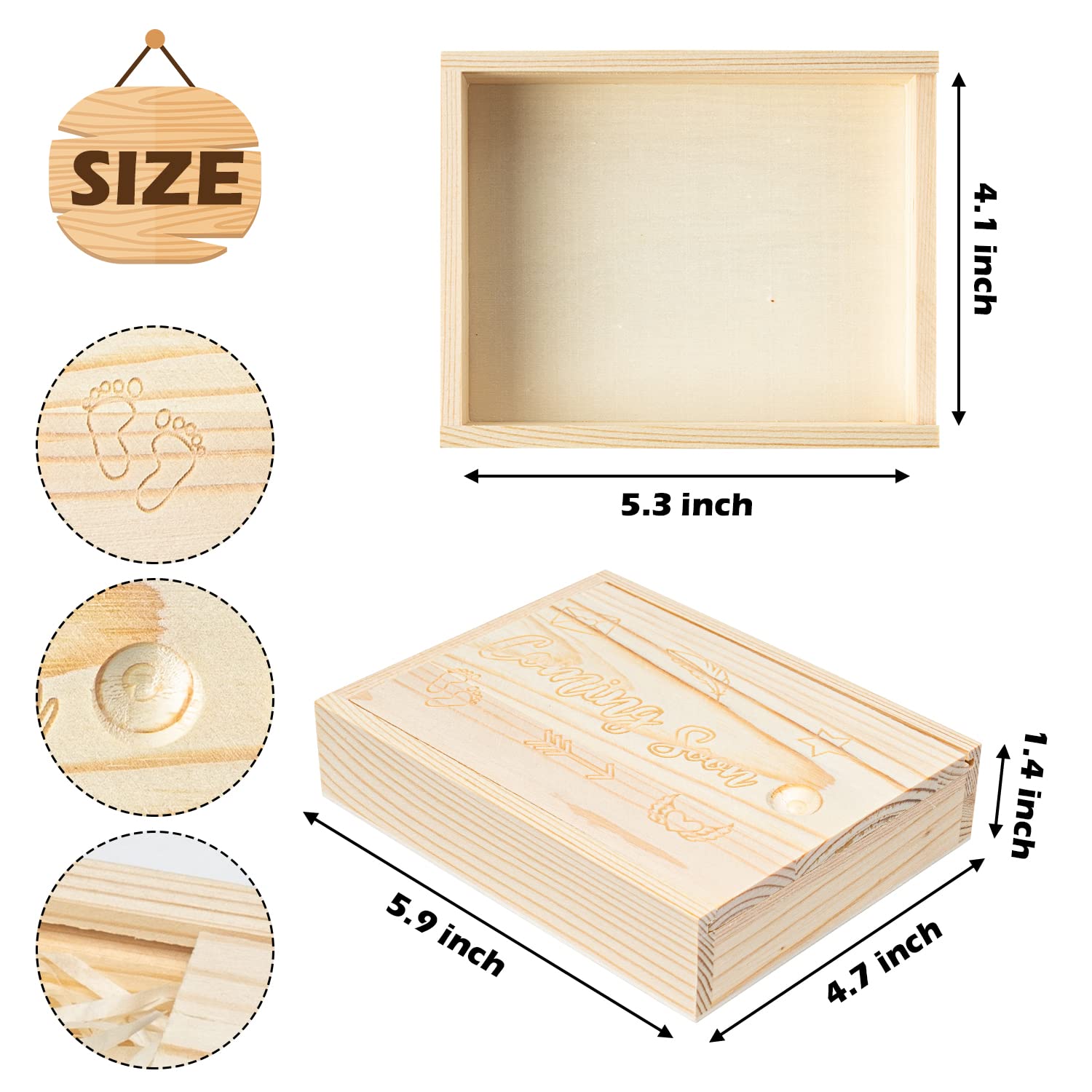 Zainpe Wooden Pregnancy Test Keepsake Box Coming Soon Pine Wood Storage Boxes Baby Announcement to Parent Memory Souvenir Collection Box Crafts for Jewelry Toys Trinkets Accessories Gifts