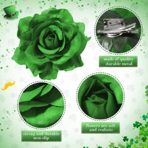 8 Pieces St. Patrick's Day Hair Decoration Flower Hair Clip Irish Green Rose Hairpin St. Patrick's Brooch Floral Clips St. Patrick's Party Supplies for Woman Girl Girlfriends Wife Accessories