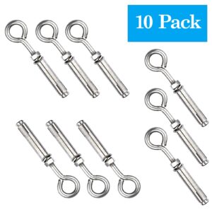 Shoulder Eye Bolts M10 Heavy Duty Shoulder Lag Eyebolts, Stainless Steel Expansion Screws Wall Concrete Anchors Fastener with Nut for Wall Ceiling Concrete Masonry, 10PCS