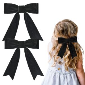 2pcs 5" velvet black hair bows girls hair clips ponytail holder accessories for girls toddlers