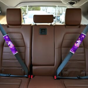 Bienbee Car Seat Belt Covers for Kids 2 Packs Seat Belt Cushion Unicorn Car seat Straps Covers Cute Seatbelt Shoulder Pads Neck Shoulder Support Seat Belt Pillow for Girls Boys Purple