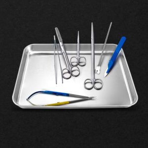 QWORK Stainless Steel Surgical Tray, for Medical Instruments, Tattoo, Surgical Supplies, 12 3/16 x 9 7/16 x 1, 4 Pack