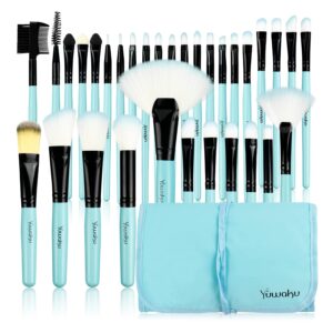 yuwaku makeup brush set 32pcs, purple make up brushes professional with soft bristles foundation powder eyeshadow brush eyeliner blush concealer brush with bag