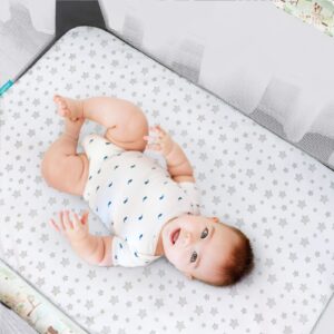 Waterproof Pack n Play Fitted Sheets 2 Pack,100% Cotton Mini Crib Mattress Cover Protector 38" X 25" Fits for Baby Playpen/Playard Mattress, Portable Crib Sheet, White & Grey Star Print