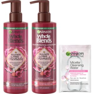 garnier whole blends sulfate free remedy red rose & vinegar color protecting shampoo and conditioner set for color treated hair with sample, 12 fl oz, 1 kit (packaging may vary)