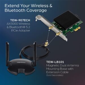 TRENDnet AX3000 Wireless Dual Band & WiFi 6 PCIe Adapter, Bluetooth 5.2 Class 2, 2401 Mbps Wireless AX, 600 Mbps Wireless N Bands, Windows 10, Supports Up to WPA3 WiFi Connectivity, Black, TEW-907ECH