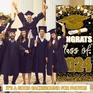 Gold Class of 2024 Banner Gold Graduation Party Decorations Class of 2024 Door Banner for Indoor/Outdoor High School Congrats Grad Party Supplies