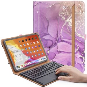 tspcase universal keyboard case for 9-11 inch tablet, durable pu leather cover with detachable magnetic keyboard and adjustable silica-gel fixing band (romantic purple)