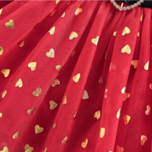 Spring hue Infant Toddler Girls Valentines Day Dress Outfit Love Heart Printed Velvet Long Sleeve Belted Tulle Dress A red 18-24 Months