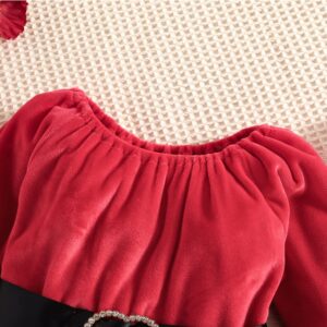 Spring hue Infant Toddler Girls Valentines Day Dress Outfit Love Heart Printed Velvet Long Sleeve Belted Tulle Dress A red 18-24 Months