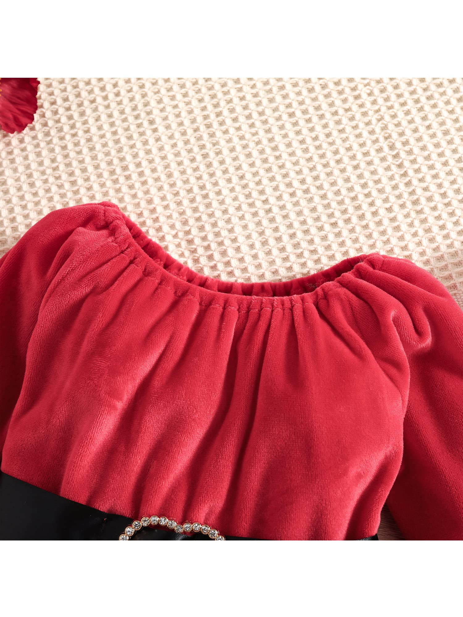 Spring hue Infant Toddler Girls Valentines Day Dress Outfit Love Heart Printed Velvet Long Sleeve Belted Tulle Dress A red 18-24 Months