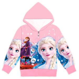 wyyxxt toddler coat little girls long sleeve hoodie zip sweatshirt print cartoon jackets (pink,4t)