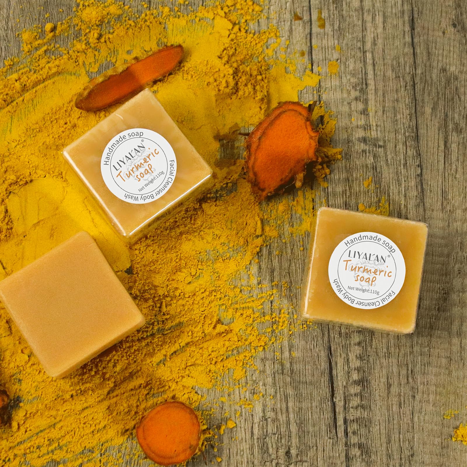 LIYALAN Turmeric Soap Bar(3.88 oz / 2 Bars) for Face & Body-Turmeric Soap,Smooth Skin,Cleansing Natural Handmade Soap Sensitive Skin Formula, Vegan Soap