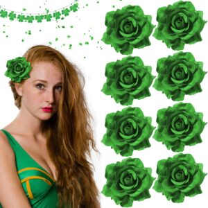 8 pieces st. patrick's day hair decoration flower hair clip irish green rose hairpin st. patrick's brooch floral clips st. patrick's party supplies for woman girl girlfriends wife accessories