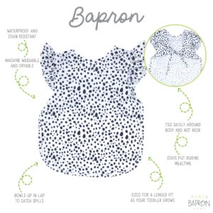 BapronBaby Flutter Organic Dot Bapron - No Neck Tie Safer Bib for Baby & Toddler - Soft Waterproof Stain Resistant - Machine Washable - Sz Baby/Toddler 6m-3T