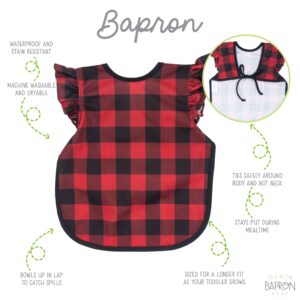 BapronBaby Flutter Red Buffalo Plaid Bapron - No Neck Tie Safer Bib for Baby & Toddler - Soft Waterproof Stain Resistant - Machine Washable - Sz Baby/Toddler 6m-3T