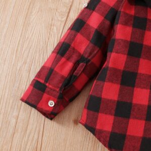 ODASIRA Toddler Baby Boy Clothes Long Sleeve Hoodie Outfits Fall Winter Plaid Shirts + Pants 2PCS Set Red 2-3 Years Old 110cm