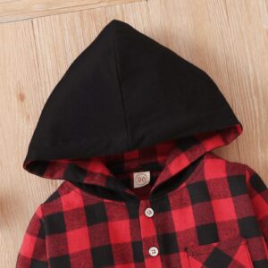 ODASIRA Toddler Baby Boy Clothes Long Sleeve Hoodie Outfits Fall Winter Plaid Shirts + Pants 2PCS Set Red 2-3 Years Old 110cm