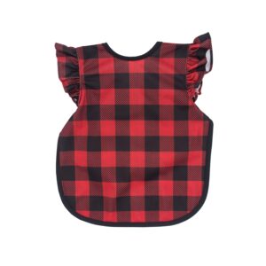 bapronbaby flutter red buffalo plaid bapron - no neck tie safer bib for baby & toddler - soft waterproof stain resistant - machine washable - sz baby/toddler 6m-3t