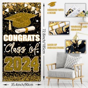 Gold Class of 2024 Banner Gold Graduation Party Decorations Class of 2024 Door Banner for Indoor/Outdoor High School Congrats Grad Party Supplies