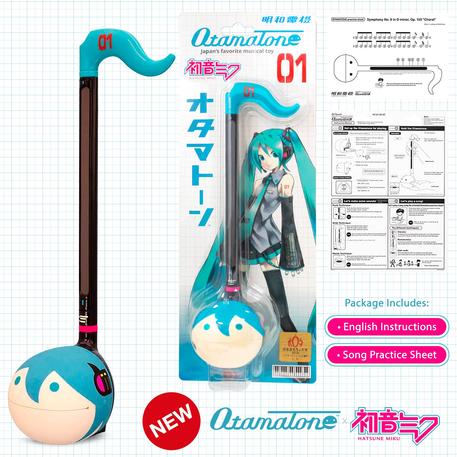 Otamatone Classic Hatsune Miku Vocaloid [Officially Licensed] Japanese Character Electronic Musical Instrument Portable Synthesizer from Japan Maywa Denki for Children Kids and Adults Gift