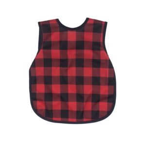 bapronbaby red buffalo plaid bapron - no neck tie safer bib for baby & toddler - soft waterproof stain resistant - machine washable - sz baby/toddler 6m-3t