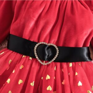 Spring hue Infant Toddler Girls Valentines Day Dress Outfit Love Heart Printed Velvet Long Sleeve Belted Tulle Dress A red 18-24 Months