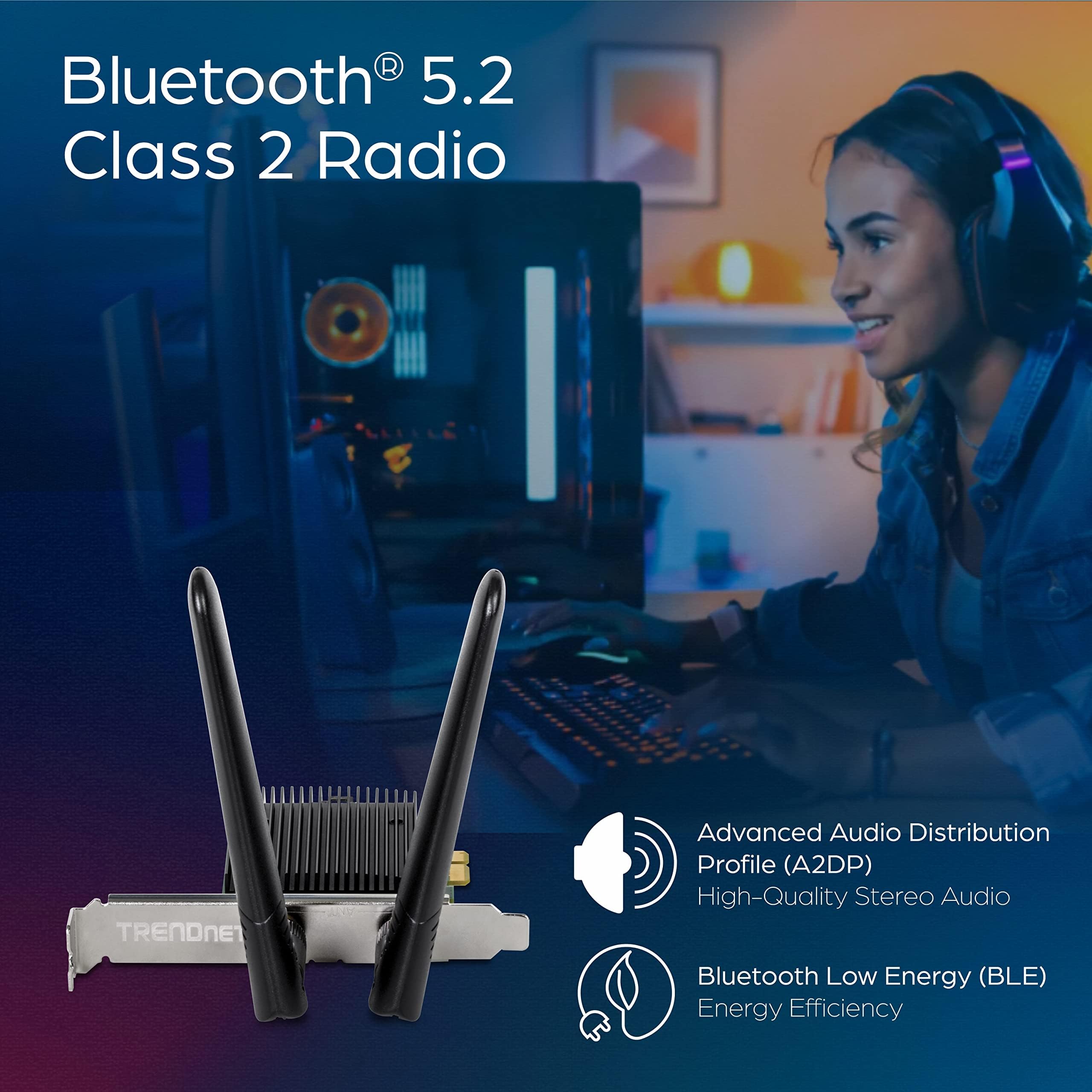 TRENDnet AX3000 Wireless Dual Band & WiFi 6 PCIe Adapter, Bluetooth 5.2 Class 2, 2401 Mbps Wireless AX, 600 Mbps Wireless N Bands, Windows 10, Supports Up to WPA3 WiFi Connectivity, Black, TEW-907ECH