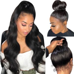 alipop body wave full 360 lace front wigs human hair pre plucked,20 inch 180% density hd transparent 360 lace frontal wigs human hair wigs for black women with babyhair can make ponytail and buns