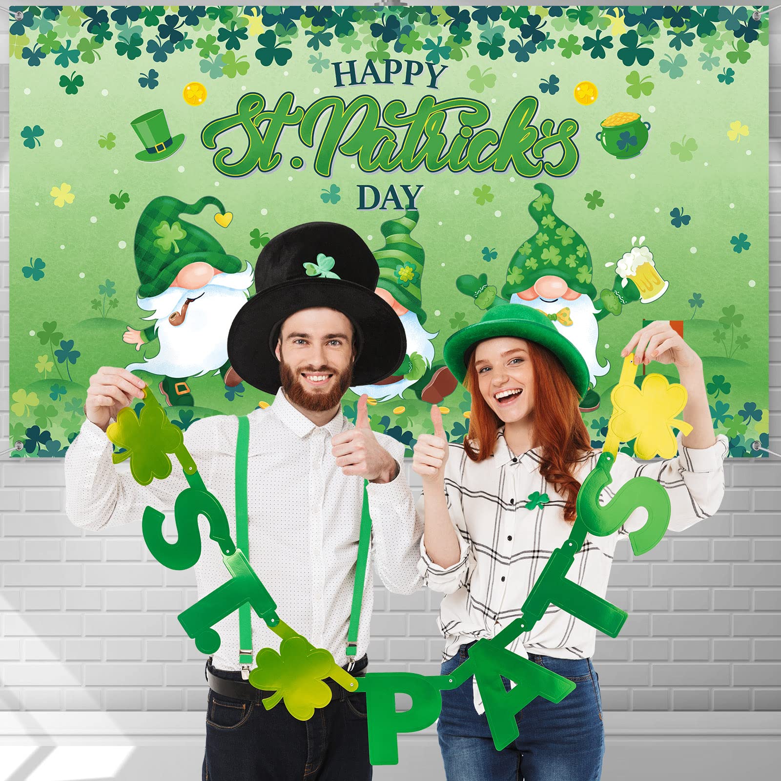 Happy St. Patrick's Day Decorations Green Photo Background for Irish Luck Day St Patricks Day Backdrop for Photography Photo Booth St Patricks Day Fabric Banner Shamrock Rustic Banner Prop, 6 x 4 ft