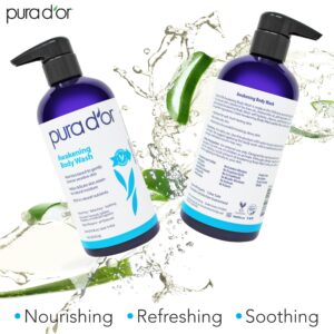 PURA D'OR Awakening Body Wash (16oz) with Aloe Vera, Chamomile, Lavender, Tea Tree and Natural Nutrients - pH Balanced for Moisturized Soft, Fresh-Feeling Skin, All Skin Types, Men & Women