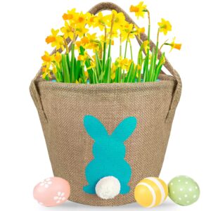 partywind easter baskets for kids egg hunt, small easter bunny basket bags for kids empty, cute easter bags with handle for boys and girls, easter party supplies favors (blue)