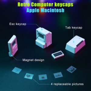 HONKID Esc Keycap for Mechanical Gaming Keyboard Switches, Custom Keycaps for Esc and Tab Key with Magnetic Light Macintosh Retro Style Design (White)