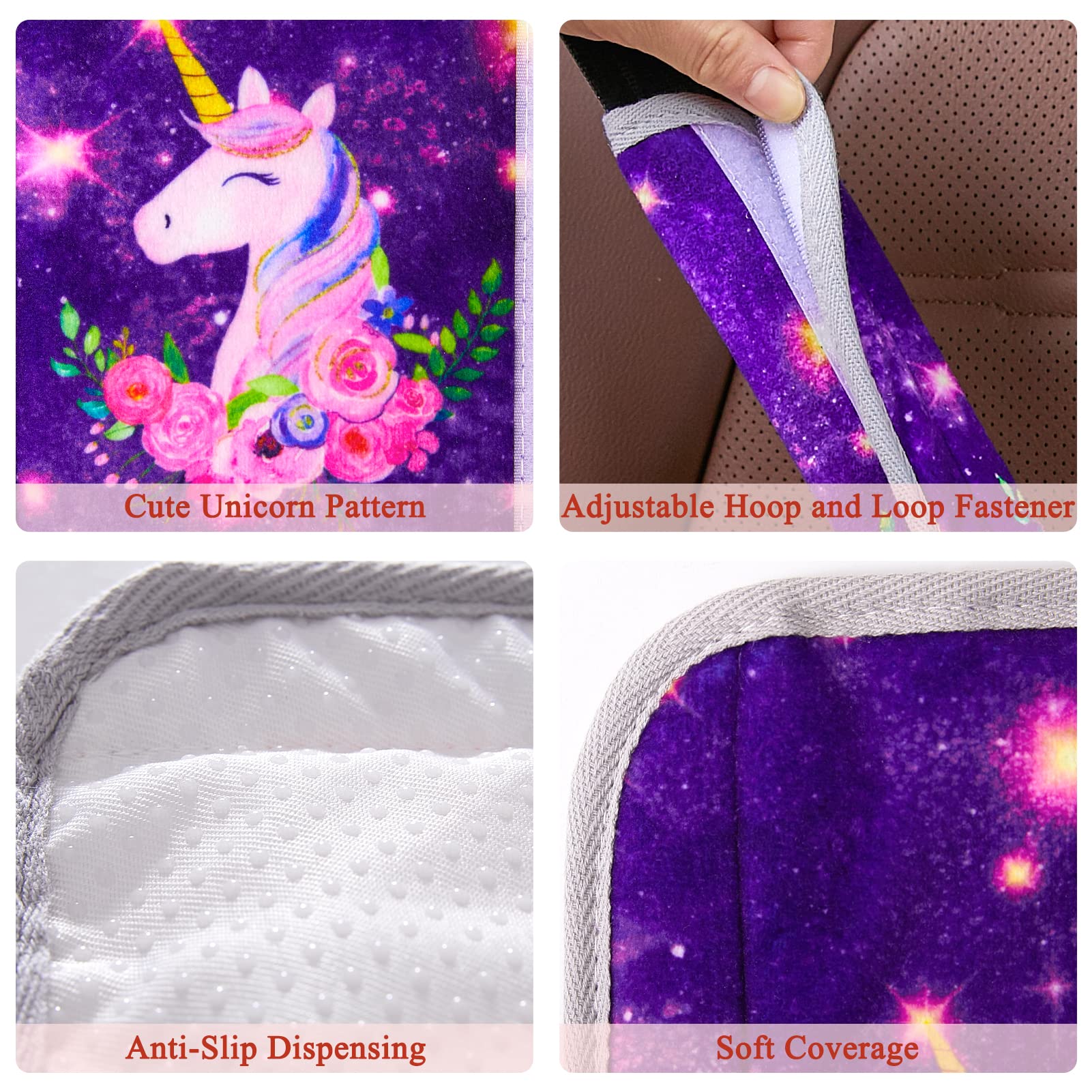 Bienbee Car Seat Belt Covers for Kids 2 Packs Seat Belt Cushion Unicorn Car seat Straps Covers Cute Seatbelt Shoulder Pads Neck Shoulder Support Seat Belt Pillow for Girls Boys Purple