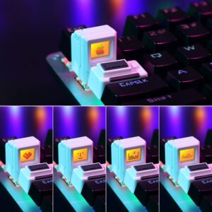 HONKID Esc Keycap for Mechanical Gaming Keyboard Switches, Custom Keycaps for Esc and Tab Key with Magnetic Light Macintosh Retro Style Design (White)