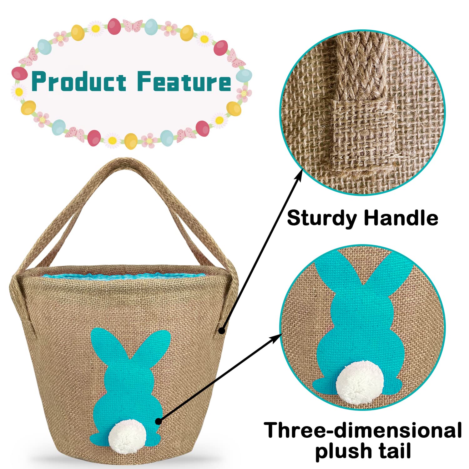 PARTYWIND Easter Baskets for Kids Egg Hunt, Small Easter Bunny Basket Bags for Kids Empty, Cute Easter Bags with Handle for Boys and Girls, Easter Party Supplies Favors (Blue)