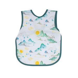 bapronbaby mountain mist bapron - no neck tie safer bib for baby & toddler - soft waterproof stain resistant - machine washable - sz baby/toddler 6m-3t