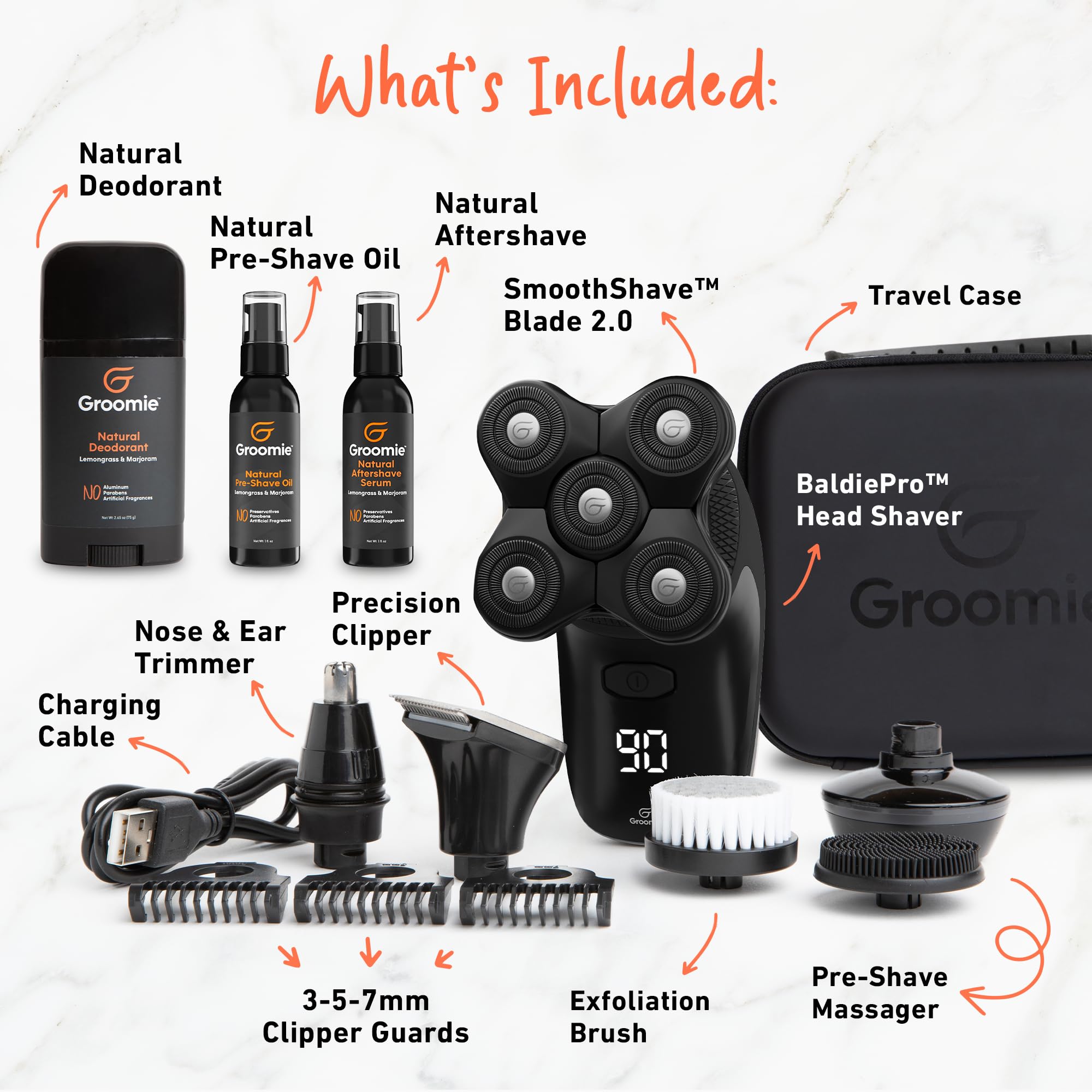 Groomie Crispy AF, Shaving & Grooming Kit for Bald Men - Set Includes BaldiePro Electric Razor, Pre-Shave Oil, Aftershave, Deodorant & Travel Carrying Case - All-in-One Head Shaver Kits for Men