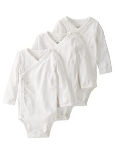 little planet by carter's unisex-baby 3-pack long sleeve bodysuits made with organic cotton, light cream, newborn