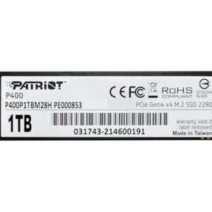 Patriot P400 1TB Internal SSD - NVMe PCIe M.2 Gen4 x 4 - Low-Power Consumption Solid State Drive - P400P1TBM28H