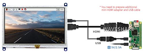 waveshare 5" 800×480 Resistive Touch Screen LCD TFT Monitor for Raspberry Pi 4B/3B+/3B/2B/A+/Zero/Zero W/WH, PC Windows 10/8.1/8/7, Driver Free