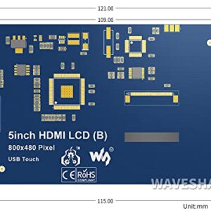 waveshare 5" 800×480 Resistive Touch Screen LCD TFT Monitor for Raspberry Pi 4B/3B+/3B/2B/A+/Zero/Zero W/WH, PC Windows 10/8.1/8/7, Driver Free