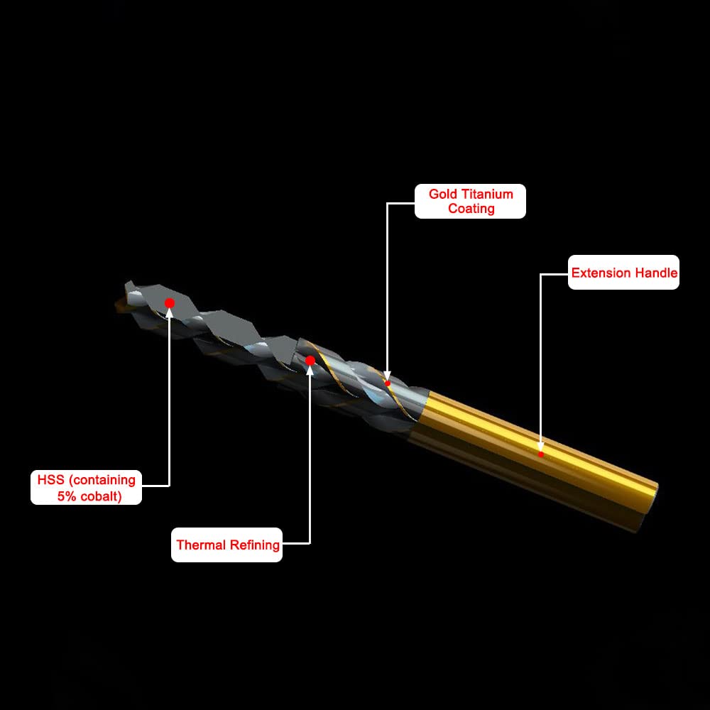 Aopin 2pcs HSS 0.12" Inch (3mm) Metric Gold Cobalt Titanium High Speed Steel Twist Drill Bit,Suitable for Cast Iron,Stainless Steel,Copper, Wood,Plastic