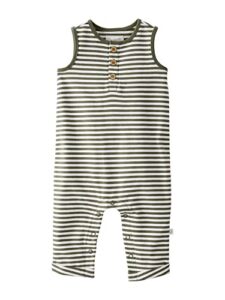 little planet by carter's unisex-baby terry jumpsuit made with organic cotton, olive stripes, 6 months