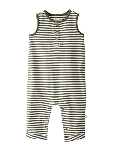 little planet by carter's unisex-baby Terry Jumpsuit made with Organic Cotton, Olive Stripes, 6 Months