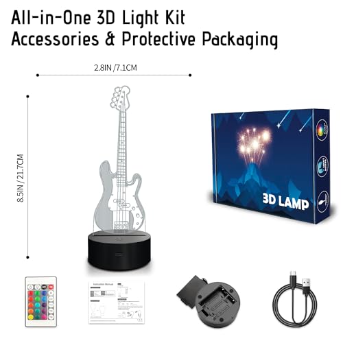 Anywin Guitar Gift, Bass Guitar Musical Instruments Illusion Night Light Festival Birthday Day Children Present Nursery Bedroom Desk Table Decoration for Boys Kids Music Lovers