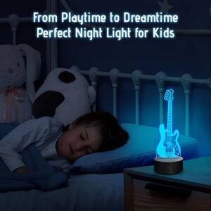 Anywin Guitar Gift, Bass Guitar Musical Instruments Illusion Night Light Festival Birthday Day Children Present Nursery Bedroom Desk Table Decoration for Boys Kids Music Lovers