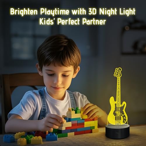 Anywin Guitar Gift, Bass Guitar Musical Instruments Illusion Night Light Festival Birthday Day Children Present Nursery Bedroom Desk Table Decoration for Boys Kids Music Lovers